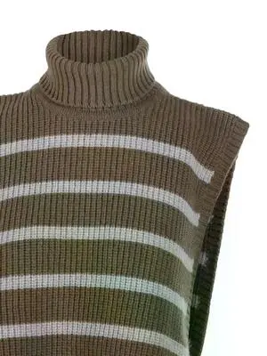 DAVANTINO Striped Turtleneck Knit Top - Brown
