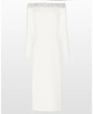 Jenny Packham Calypso Off-the-shoulder Embellished Midi Dress - Vanilla