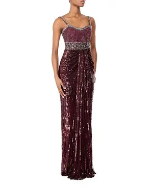 Jenny Packham Only You" Embellished Draped Maxi Dress - Cardinal