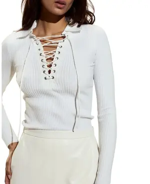 Cynthia Rowley Rib Knit Polo Top - White