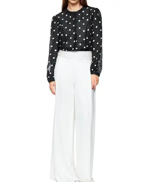 MARC CAIN Silk And Linen Polka Dot Blouse