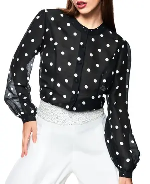 MARC CAIN Silk And Linen Polka Dot Blouse