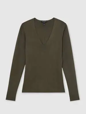 REISS Maeve Atelier Knitted Silk-blend Top - Khaki