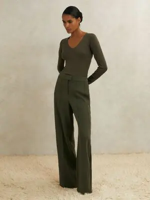 REISS Maeve Atelier Knitted Silk-blend Top - Khaki