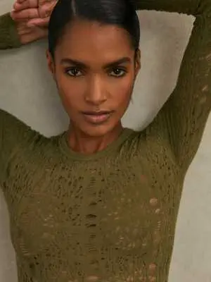 REISS Frances Atelier Lace-knit Long-sleeve Bodysuit