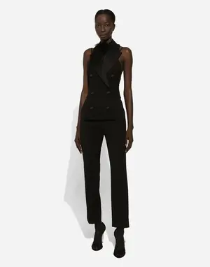 Dolce & Gabbana Silk Chiffon Halterneck Top With Flower - Black