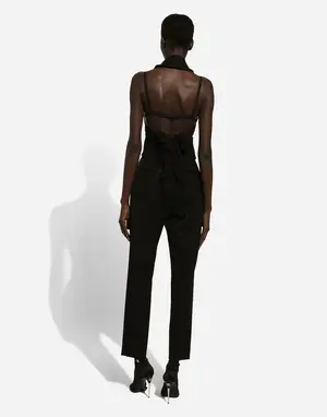 Dolce & Gabbana Silk Chiffon Halterneck Top With Flower - Black
