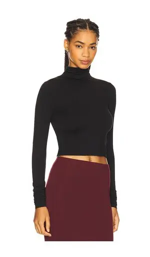 Eterne Cropped Fitted Turtleneck Soft Jersey Top - Black
