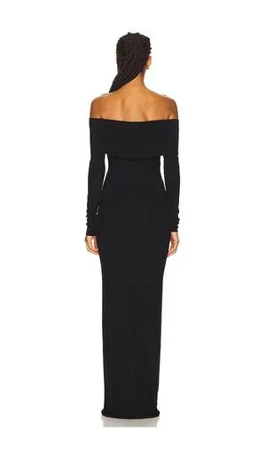 Eterne Long Sleeve Off-shoulder Rib Maxi Dress - Black