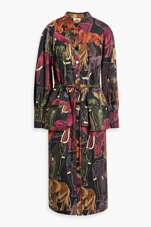 Farm Rio Printed Cotton-Poplin Midi Shirt Dress - Brown