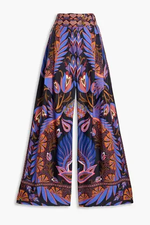 Farm Rio Printed Satin Wide-leg Pants
