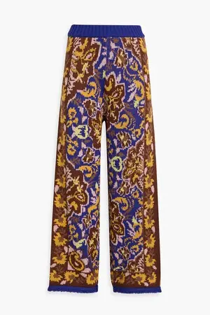 Farm Rio Jacquard-knit Wide-leg Pants - Cobalt Blue