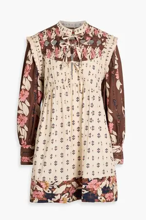 Farm Rio Pintucked Printed Mini Dress