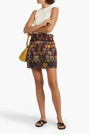 Farm Rio Printed Quilted Cotton-twill Mini Skirt With Detachable Belt