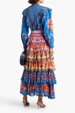 Farm Rio Ruffled Printed Georgette Maxi Skirt
