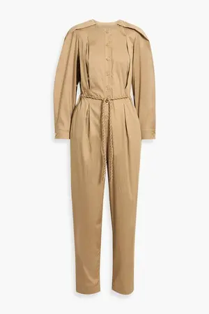 Farm Rio Belted Cotton-blend Jumpsuit - Sand