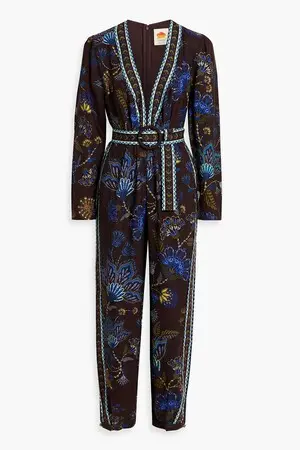Farm Rio Belted Printed Jumpsuit - Dark Brown