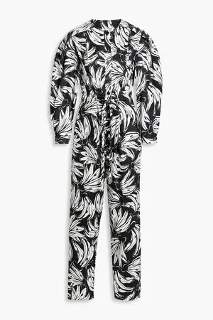 Farm Rio Printed Cotton-blend Poplin Jumpsuit - Black