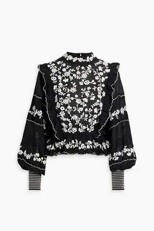 Farm Rio Ruffled Embroidered Cotton-voile Blouse
