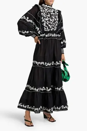 Farm Rio Ruffled Embroidered Cotton-voile Blouse