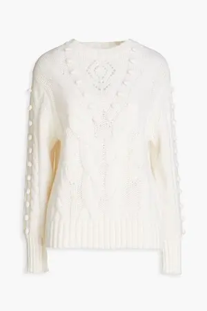 Autumn Cashmere Pompom-embellished Cable-knit Cashmere Sweater
