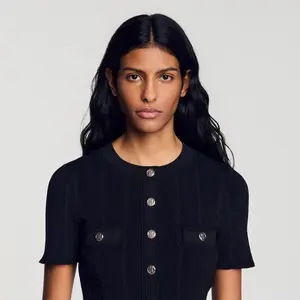 Sandro Cropped Pointelle Knit Cardigan