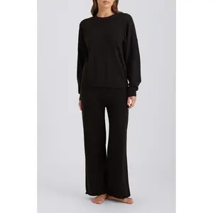 PAPINELLE Cotton & Cashmere Crewneck Pajama Top - Black