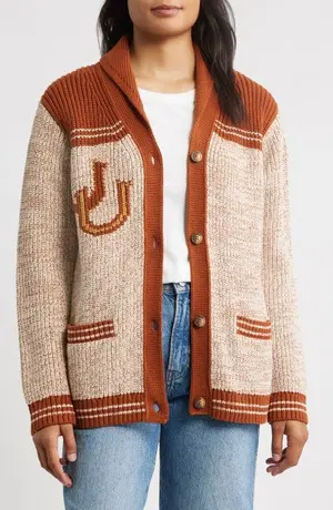 Pendleton Heritage Cotton Cardigan - Ecru Heather/copper