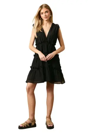 OASIS Tiered V-neck Mini Dress - Black