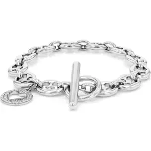 Sheryl Lowe Diamond Heart Charm Mariner Link Bracelet - Sterling Silver