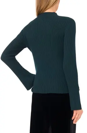 Ted Baker London Mock Neck Split Cuff Ribbed Sweater - Midnight Forest