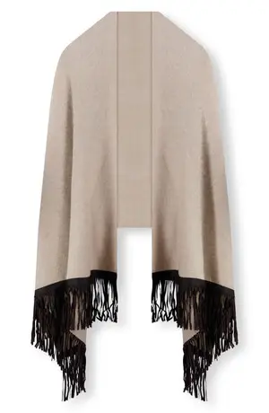 Sofia Cashmere Leather Fringe Cashmere Wrap - Oat