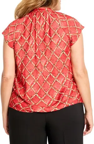 NIC+ZOE Squiggle Check Cap-sleeve Top