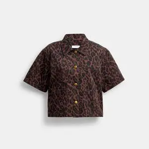 Coach Leopard Print Denim Short Sleeve Top