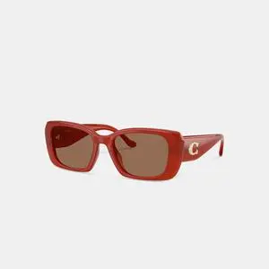 COACH Oversized Rectangle Sunglasses With C Hardware - Burnt Orange