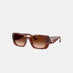 COACH Oversized Rectangle Sunglasses With C Hardware - Caramel Tortoise