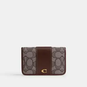 Coach Essential Slim Card Case In Signature Jacquard - Brass/oak Maple