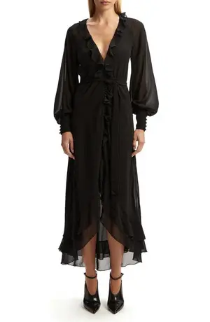Bardot Kassia Ruffle Long Sleeve High/low Maxi Dress - Black