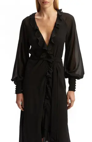 Bardot Kassia Ruffle Long Sleeve High/low Maxi Dress