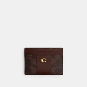 COACH Essential Card Case In Signature Canvas - Brass/maple