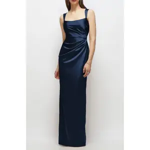 After Six Square Neck Satin Charmeuse Column Gown - Midnight