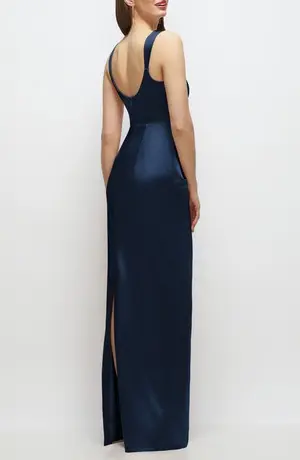 After Six Square Neck Satin Charmeuse Column Gown - Midnight
