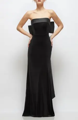 After Six Back Bow Strapless Velvet Gown