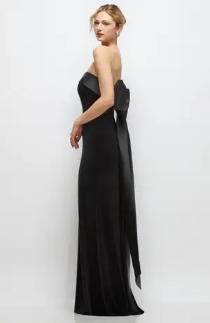 After Six Back Bow Strapless Velvet Gown