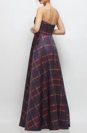 Dessy Collection Tartan Strapless Gown
