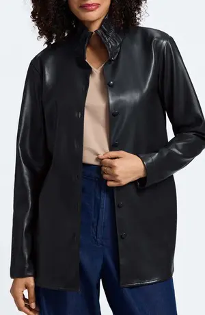 Foxcroft Carolina Faux Leather Shirt Jacket - Black