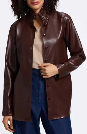 Foxcroft Carolina Faux Leather Shirt Jacket - Chicory Coffee