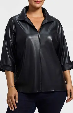 Foxcroft Agnes Faux Leather Popover Top - Black