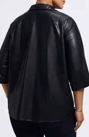 Foxcroft Agnes Faux Leather Popover Top - Black