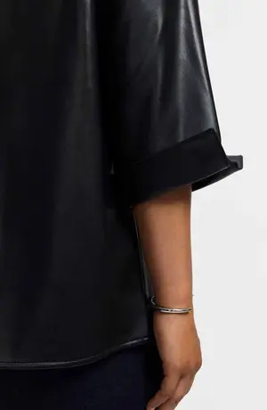 Foxcroft Agnes Faux Leather Popover Top - Black